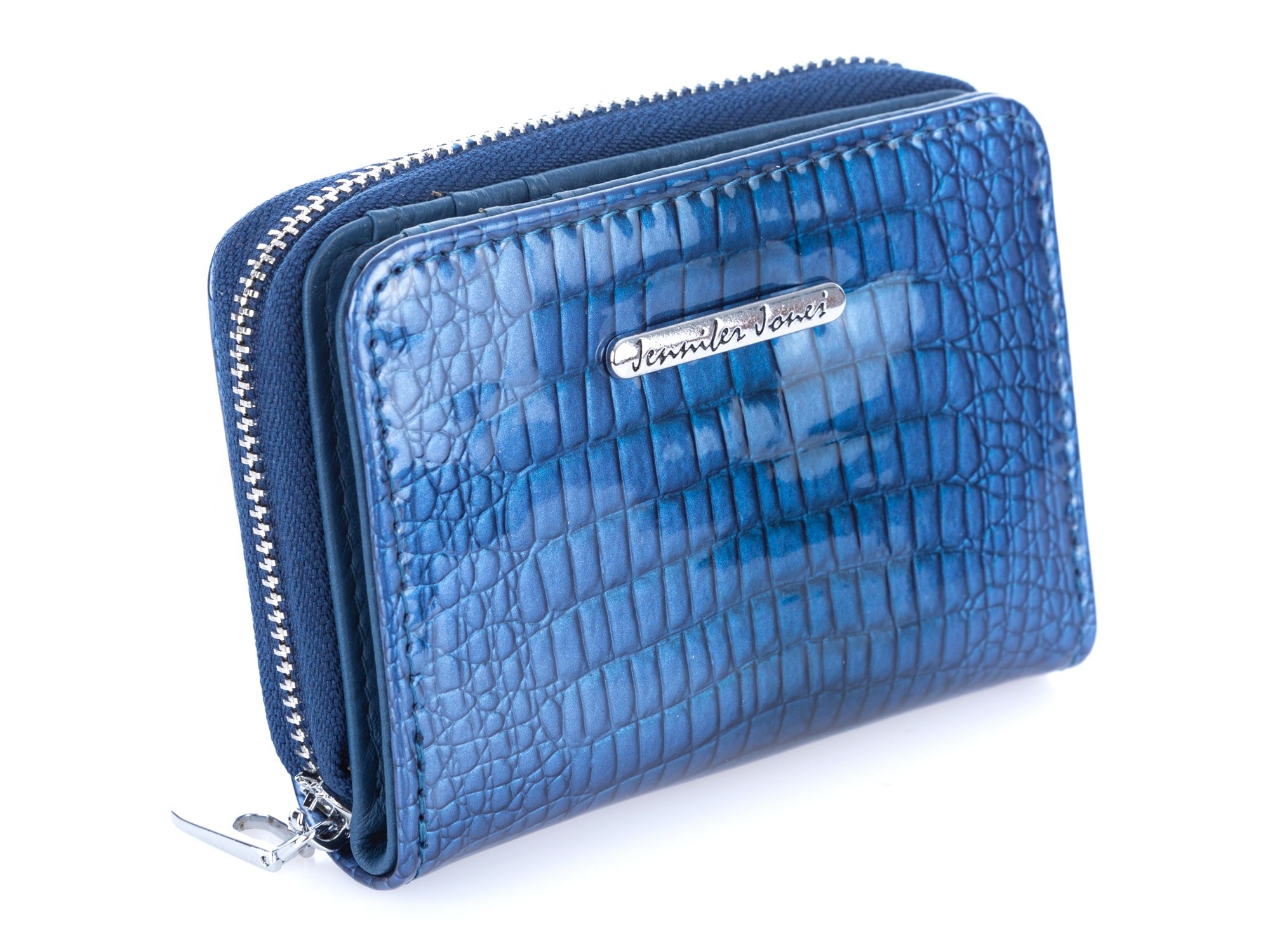 Mały portfel damski niebieski lakierowany z kieszenią na monety ...