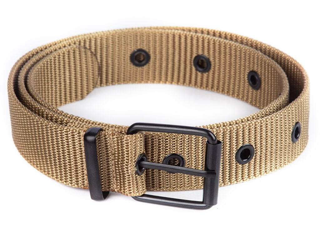 Pasek parciany męski beżowy z klasyczną klamrą FIBER | Ładne Torby.pl