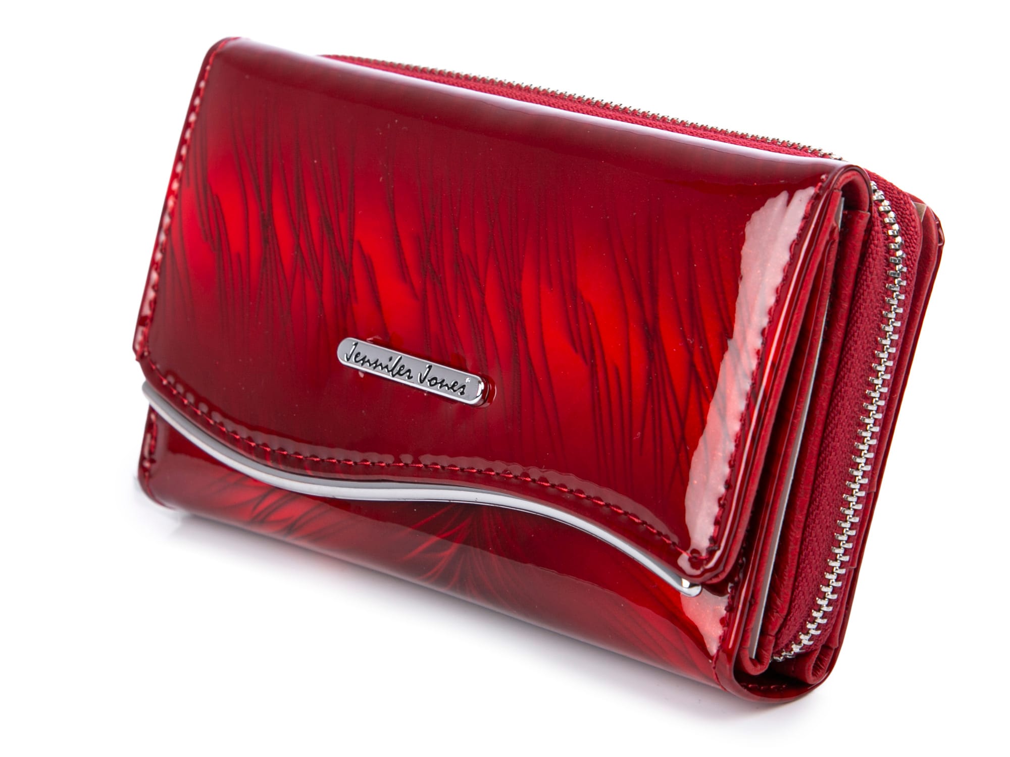 Elegancki wiśniowy portfel damski z kieszenią na monety zapinaną na ...